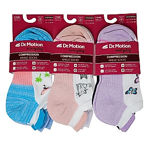 Motion Dr Women's 6pk Compression Low Cut Anklet Socks (9-11, Assorted)