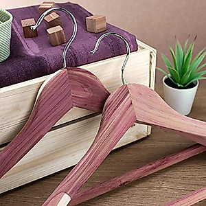 HANGERWORLD 5 Cedar Wood 17.7inch Suit Hangers with Broad Shoulders and Non-Slip Ridged Trouser Bar