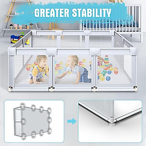 Baby Playpen 74"x50" Play Pens for Babies and Toddlers, Large Play Yards for Indoor & Outdoor with Zipper Gates, Breathable Mesh with Anti-Slip Base