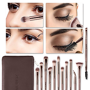 Z'OREYA Eye Makeup Brushes, 12 Pcs Professional Eye Brush Set Eyeshadow, Eyebrow, Blending, Fan, Eyelash Brush Set With Carrying Bag(Champagne Gold)