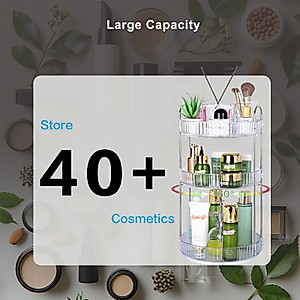 Niluks 360 Rotating Makeup Organizer for Vanity, Large Capacity Spinning Perfume Organizer, Bathroom Organizer, Cosmetic Skincare Holder Organizer for Countertop (Silver Clear, 3 Tier)