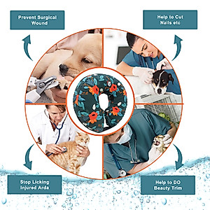 Purrrfect Life Protective Inflatable Collar for Dogs and Cats - Soft Pet Recovery Collar Does Not Block Vision, Prevents Pets from Touching Stitches, Wounds and Rashes (Floral, S)