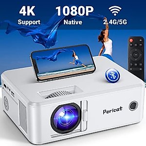 5G WiFi Bluetooth Native 1080P Projector, 9800LM HD Movie Projector, Pericat 250'' Display Viedo Projector 4K Support, Portable Outdoor Projector for TV Stick, Phone, Mac