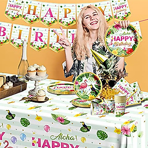 Luau Party Supplies,142pcs Aloha Birthday Tableware (Serves for 20) Hawaiian Theme Plates Cups Tablecloth Napkins for Tropical Birthday Party Decoration