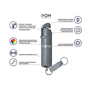 POM Pepper Spray Flip Top Keychain - Maximum Strength OC Spray Self Defenes - 25 Bursts, 10ft Range - Accurate Stream Pattern