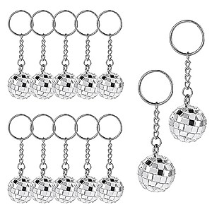 Disco Ball Keychain, 12 Pieces Disco Ball Party Favors Keychain 70s Disco Keychain Silver Mirror Ball Keychain Ball Party Supplies 1970s Party Favors Set for Halloween Christmas Party Decorations