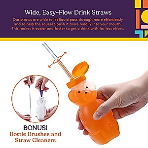 Special Supplies Honey Bear Straw Cup with Long Straws, 6 Pack, Squeezable Therapy and Special Needs Assistive Drink Containers, Spill Proof and Leak Resistant Lids