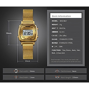 MASTOP Women's Digital Watches Ultra-Thin Gorgeous Simple Petite Wrist Watches Small Dial Mesh Steel Bracelet (Gold)