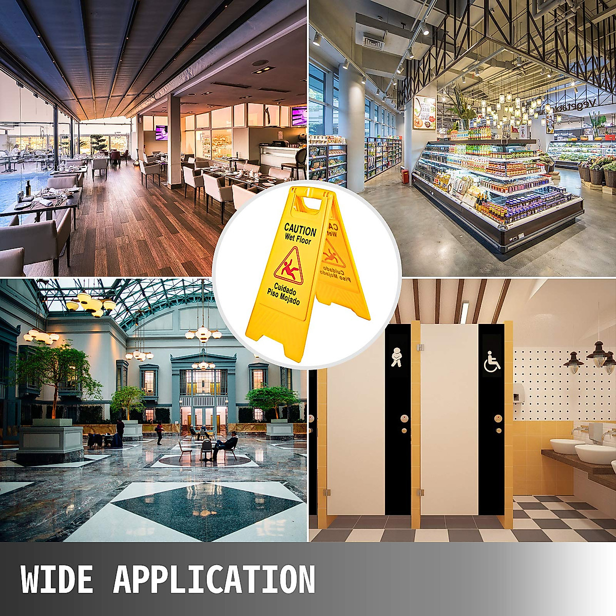 BestEquip 12 Pack Caution Wet Floor Sign 25-Inch Yellow Wet Floor Sign Double Sided Wet Floor Cones Fold-Out Bilingual Plastic Board for Indoors and Outdoors