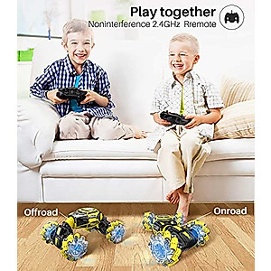 DoDoeleph Gesture RC Car, Remote Control Car, RC Stunt Cars with Watch Hand Controlled Car Sensing Truck Crawler 360°LED 1/16 4WD 12.5MPH Rechargeable Toy Cars for Kids Boys Girls Adults