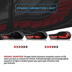 VLAND LED Tail Lights Compatible with 4-series BMW GTS F32 F33 F36 F82 F83 2014-2020 Sedan/ Convertible/ Coupe w/Sequential w/Dynamic Animation Dragon Scale (Smoke)
