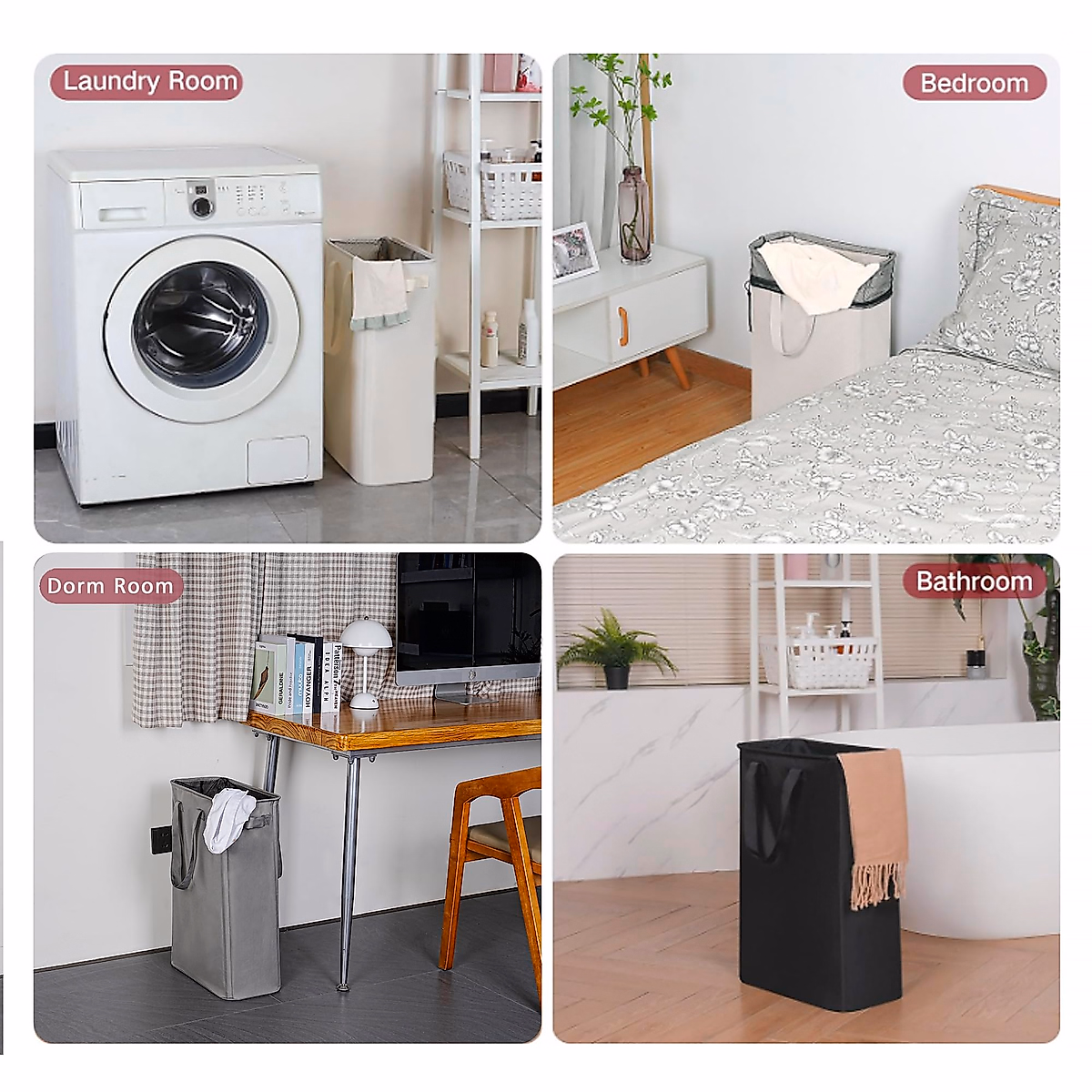 efluky Laundry Basket, Dirty Clothes Basket with Handles, Foldable Laundry Basket for Clothes, Tall Laundry Basket for Laundry Room, Dorm and Bedroom, 12.7 Gallons(48L) Beige