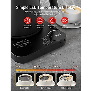 Temperature Electric Kettle, Airyoyo Gooseneck Electric Kettle with 4 Variable Presets, ±1℉ Temperature Control & LED Real-time Temperature Display, Stainless Steel Inner, 24H Keep Warm