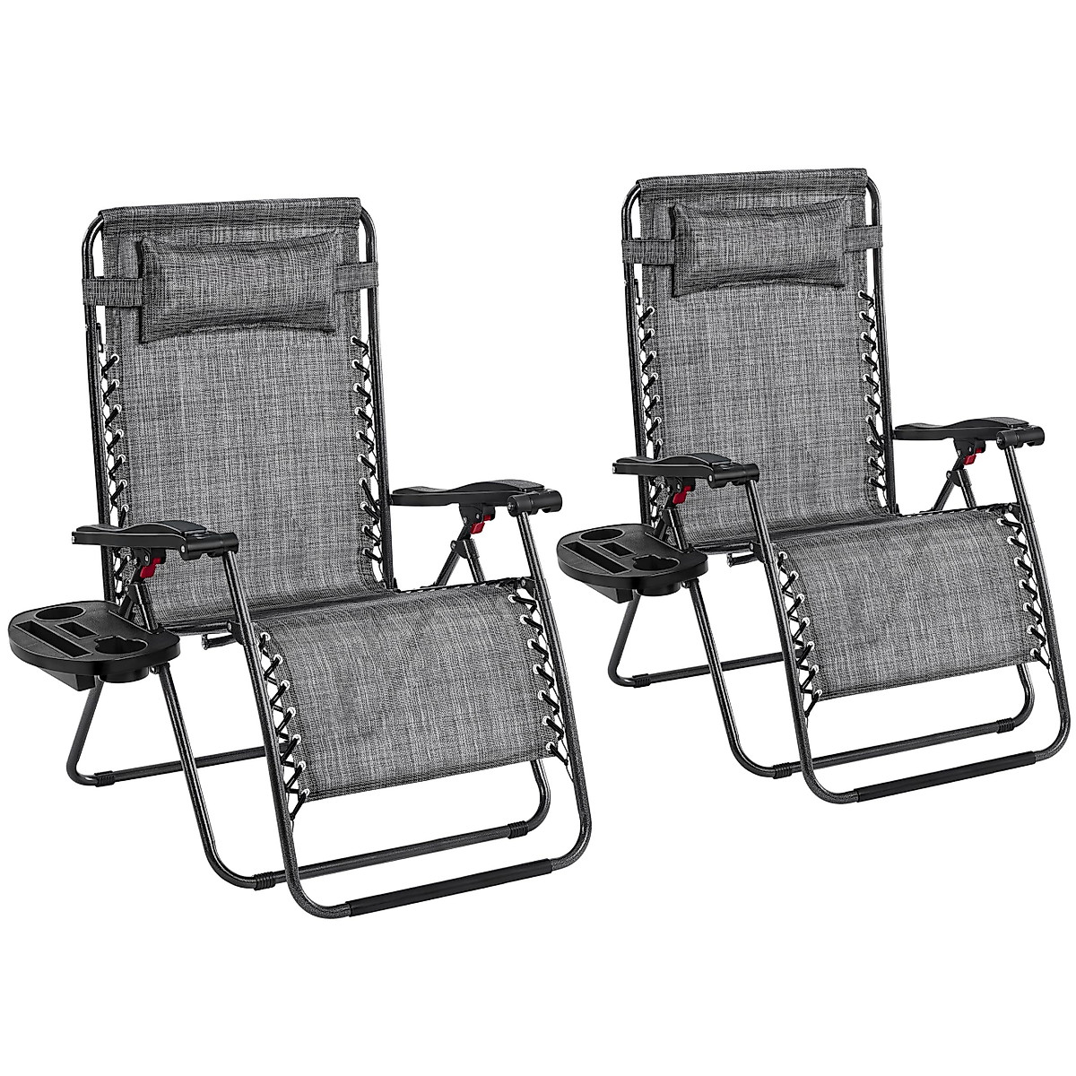 Yaheetech 29inch Zero Gravity Chairs w/Pillows & Cup Holder & Carry Strap Outdoor Patio Adjustable Foldable Reclining Lounge Recliners for Lawn Poolside Beach Gray/2