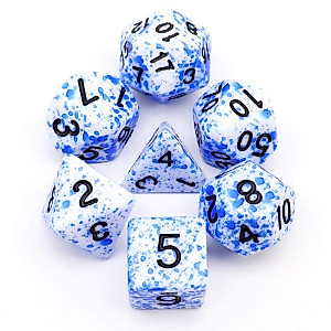 Haxtec DND Dice Set 7PCS Blue Speckled Polyhedral D&D Dice for TTRPG Dungeons and Dragons-Blue Blood