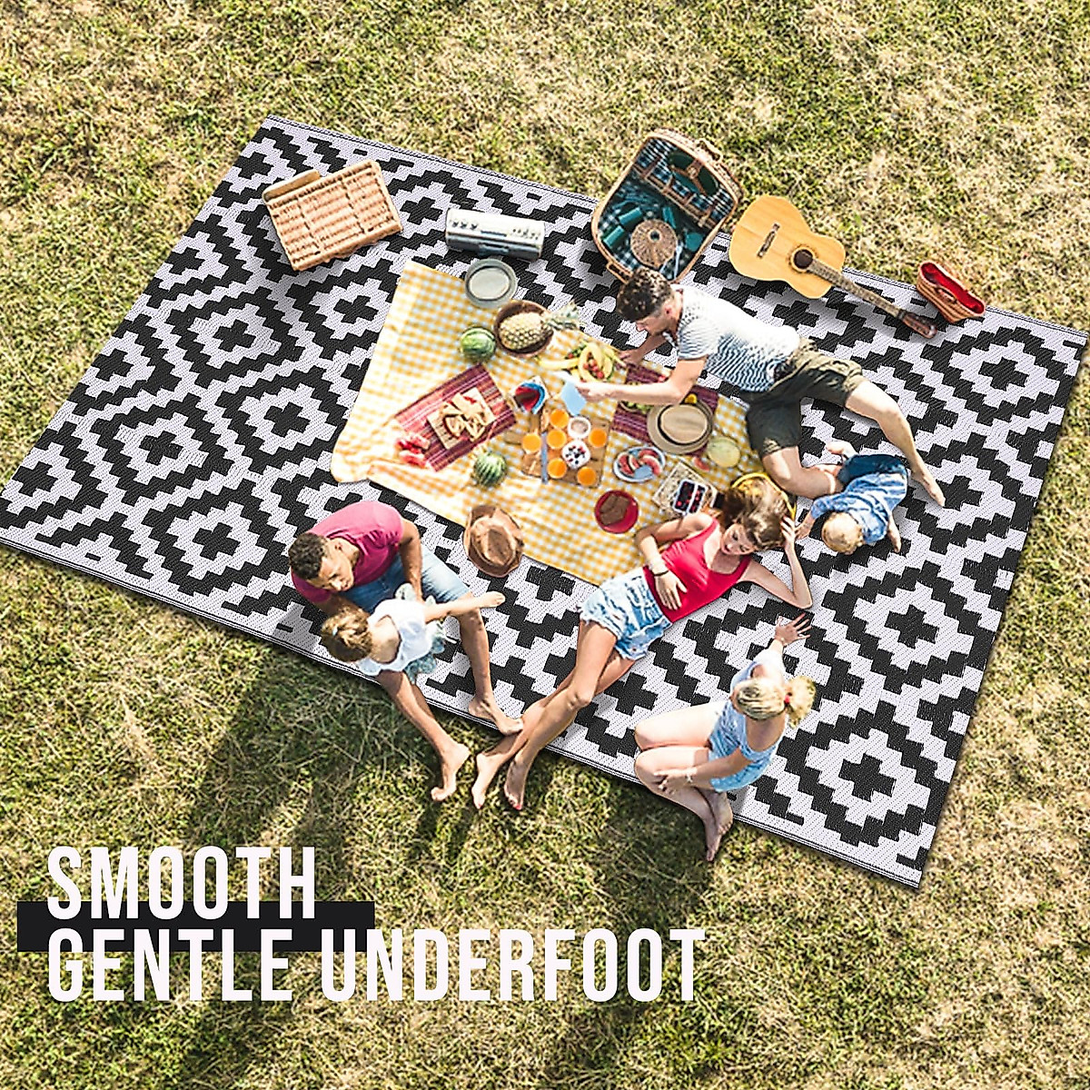 OLANLY Waterproof Outdoor Rug 5x8 ft, Reversible Plastic Straw Patio Rug for Camping, RV Mat Outside, Indoor Outdoor Carpet for Porch, Deck, Backyard, Camper, Balcony, Picnic, Black & White