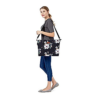 MOSISO USB Port Laptop Tote Bag (15-16 inch) with Adjustable Top Handle, Laptop Bag for Women, Hibiscus Polyester Work Travel