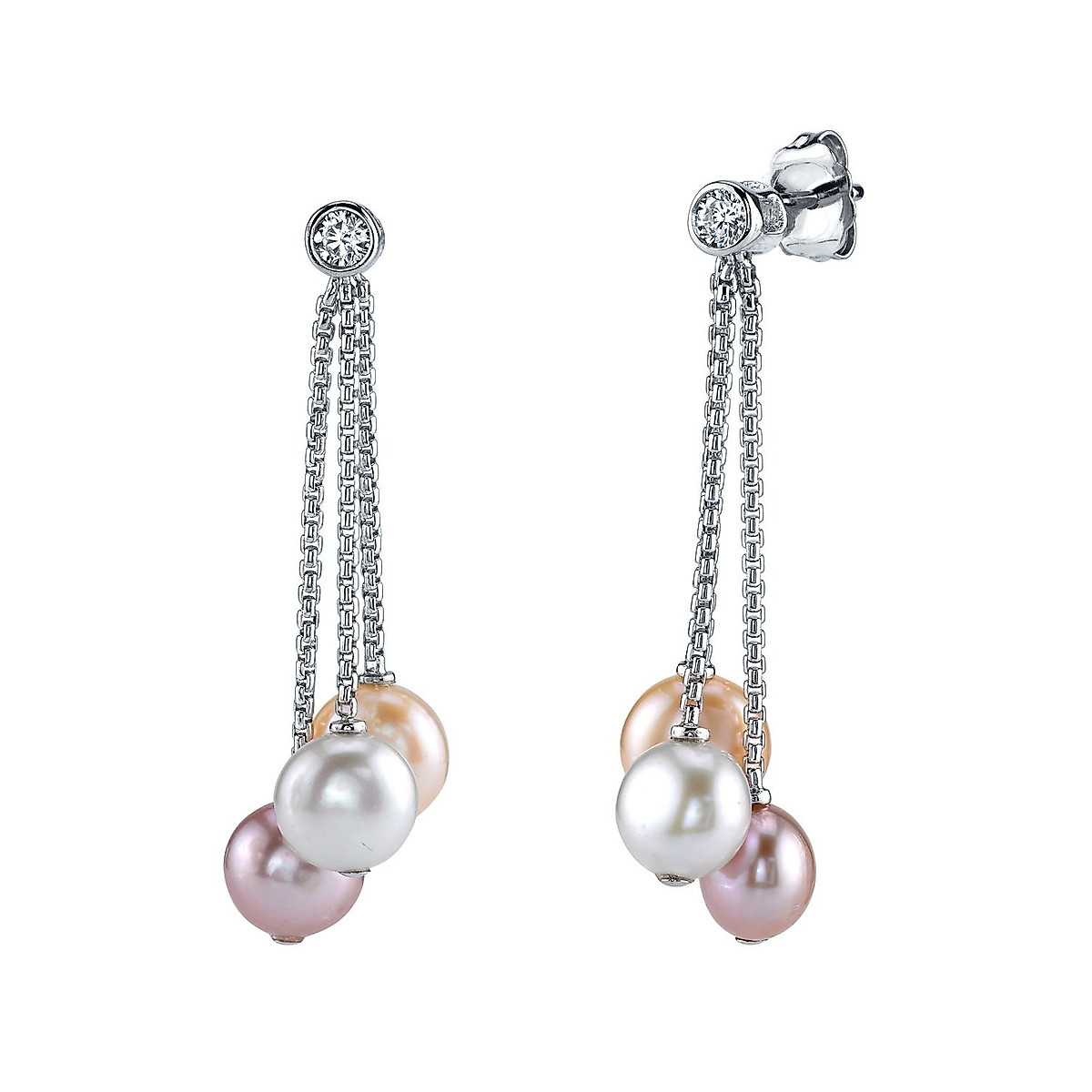 THE PEARL SOURCE 7-8mm Genuine Multicolor Freshwater Cultured Pearl & Cubic Zirconia Elaine Earrings for Women