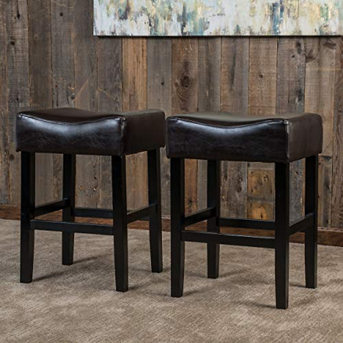 Christopher Knight Home Portman Leather Backless Counterstools, 2-Pcs Set, Brown