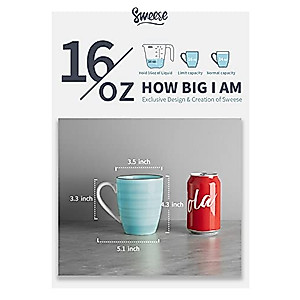 Sweese 16 oz Coffee Mugs Set of 6 for Latte Ice Americano Hot Tea Beverage Cocoa, Porcelain Tea Cup with Handle, Dishwasher Safe, Multicolor, Gradient Colors, 626.002