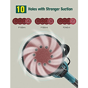 WAABENN Drywall Sander,900-1800rpm Electric drywall sander with vacuum,Foldable Retractable Wall Sander,LED Light,5 Adjustable Speeds12pcs Sandpaper