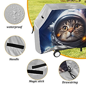 xigua Cat Astronaut Grill Cover 65 Inch Outdoor Heavy Duty BBQ Cover Waterproof Fade & Weather Resistant Gas Grill Cover for Most Grills