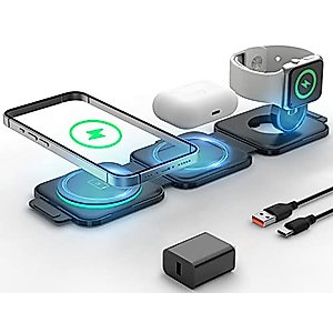 GEODMAER 3 in 1 Wireless Charger, Magnetic Foldable Fast Wireless Charging Station for Multiple Devices Compatible with iPhone 14 13 12 11/Pro/Pro Max/XS/XR, AirPods 3/2/Pro, iWatch 7/6/5/4/3/2