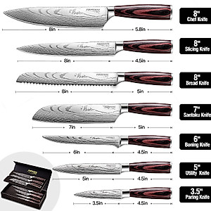 Professional Kitchen Chef Knife Set 7 PCS, 3.5-8 Inch Set Kitchen Knives with Sheath High Carbon Stainless Steel Ultra Sharp Japanese Knives Set for Kitchen with Ergonomic Wood Handle and Gift Box