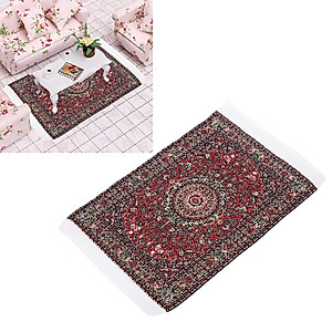 LZKW Turkishness Floral Print, Doll House Asseccories Dollhouse Furniture Dollhouse Blankets Dollhouse Accessories 1:12 Miniature Carpet for Miniature Dollhouse(Red Satin)