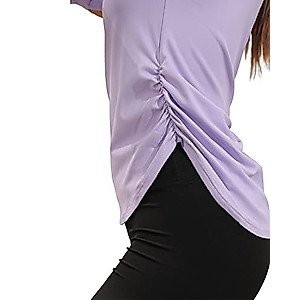 Aurgelmir Women's Casual Crewneck Workout Shirts Long Sleeve Cutout Solid Athletic Running Yoga Tops with Thumb Holes Purple