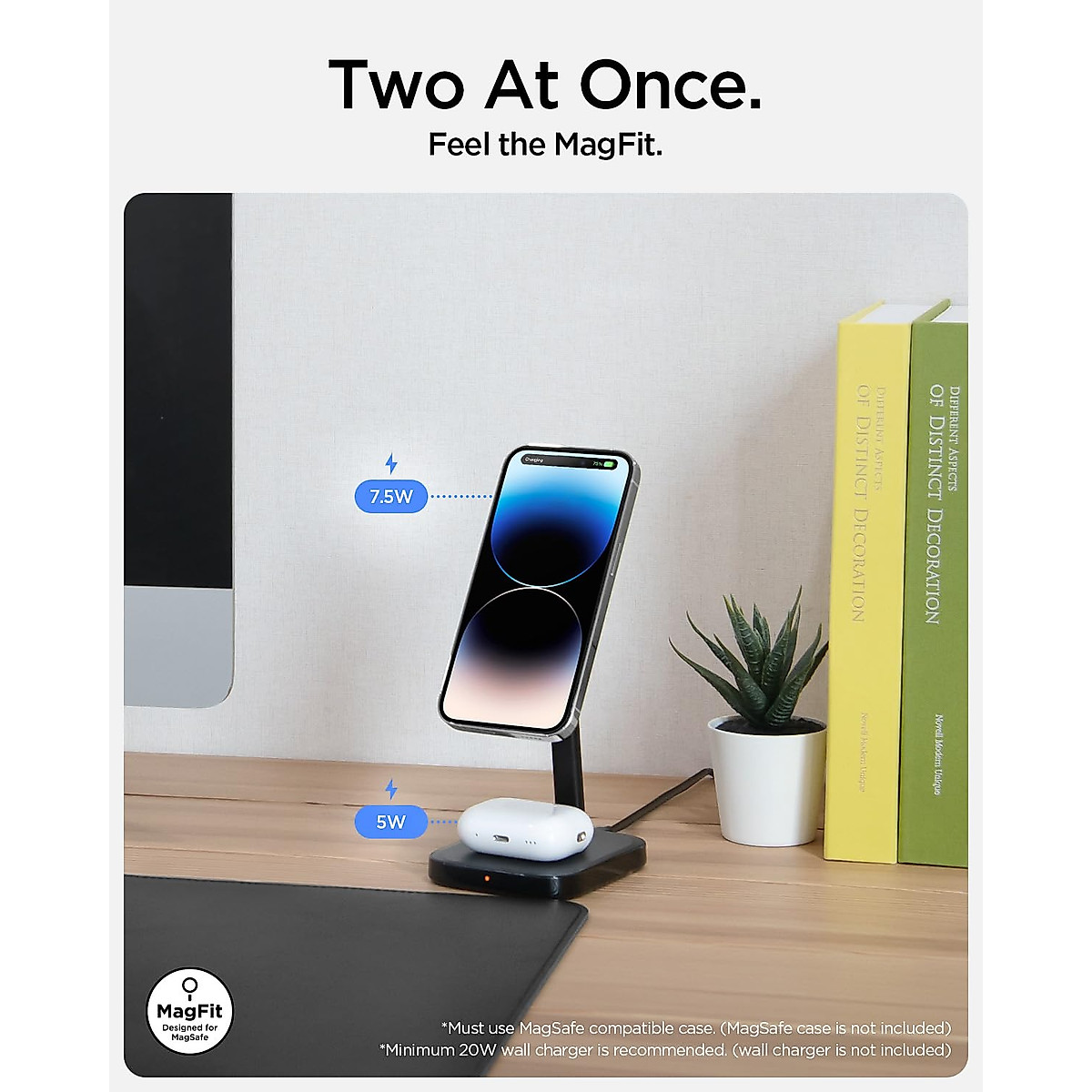 Spigen ArcField (MagFit) for MagSafe 2-in-1 Dual Magnetic Wireless Charging Stand Fast Wireless Charger for iPhone 15 Pro Max Plus 14 13 12 Pro Max Mini Airpods Pro 3 2 2nd gen -Adapter Not Included