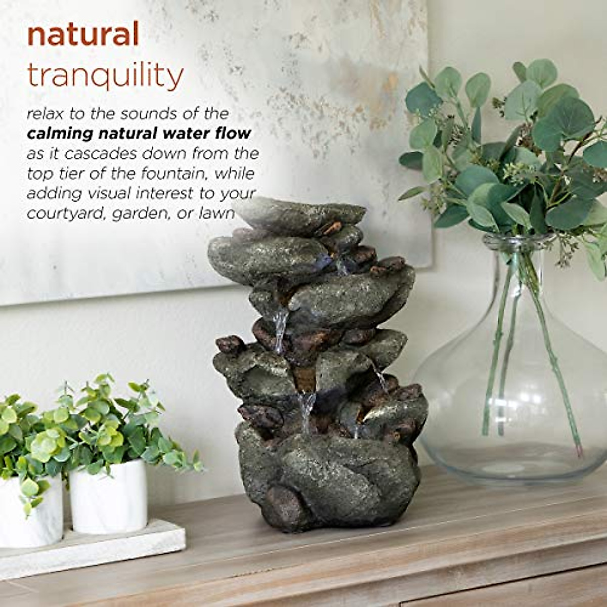 Alpine Corporation TZL154 Alpine Fountain with LED Light Rainforest Rock Frountain, 9" L x 8" W x 14" H, Mixed Colors