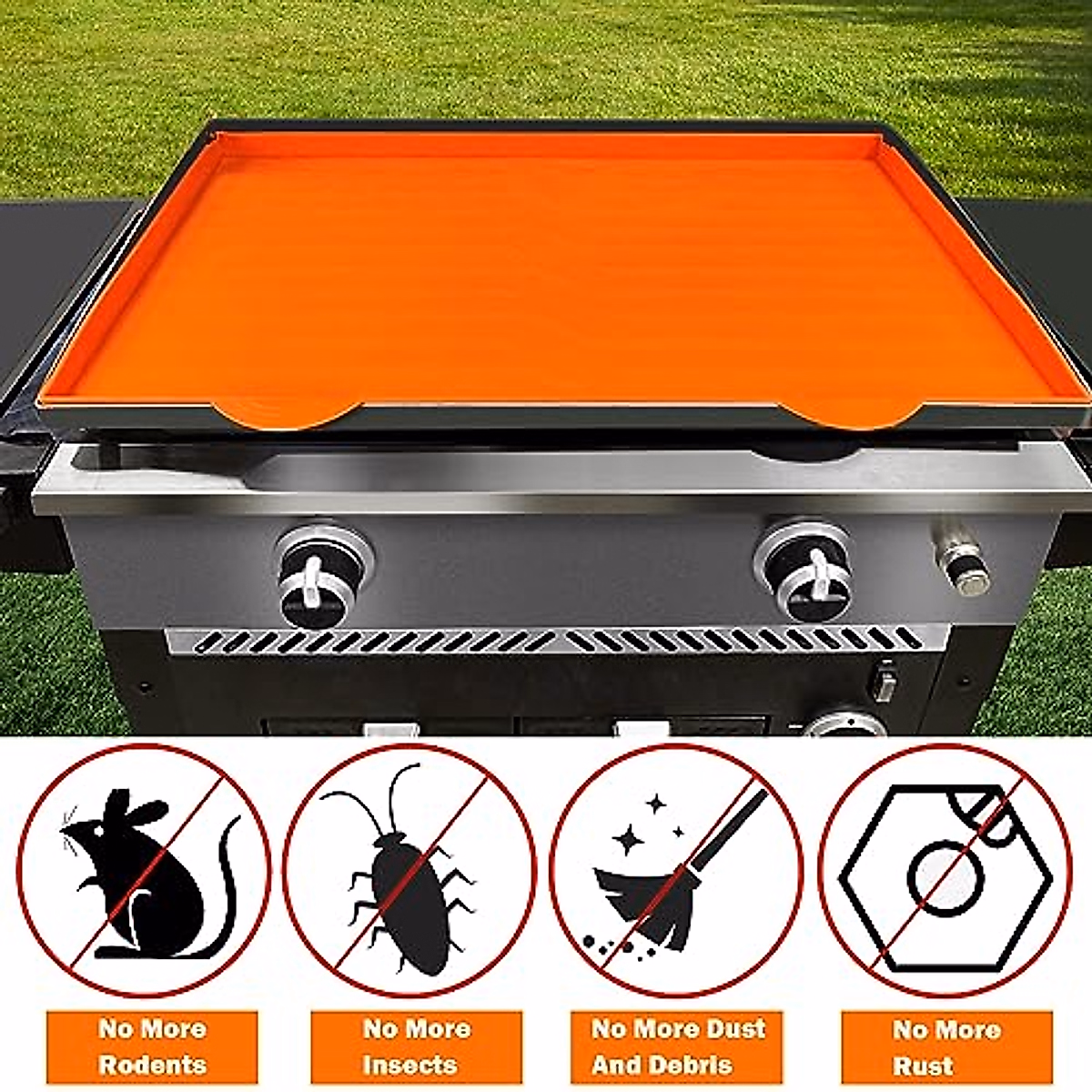RXSIAT Silicone Griddle Mat for Blackstone Griddle, Heavy Duty Food Grade Silicone Mat, Protect Griddle from Rodents, Insects, Debris, and Rust, All Season Cooking Protective Cover(28-Inch Orange)