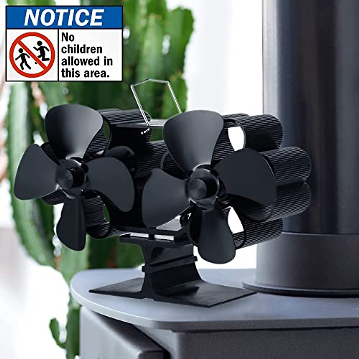 PETCHOR 8 Blades Wood Stove Fan, Heat Powered Fan, Stove Top Fan for Wood Stove, Magnetic Fireplace Fans Non Electric with Thermometer for Wood/Log Burner/Fireplace