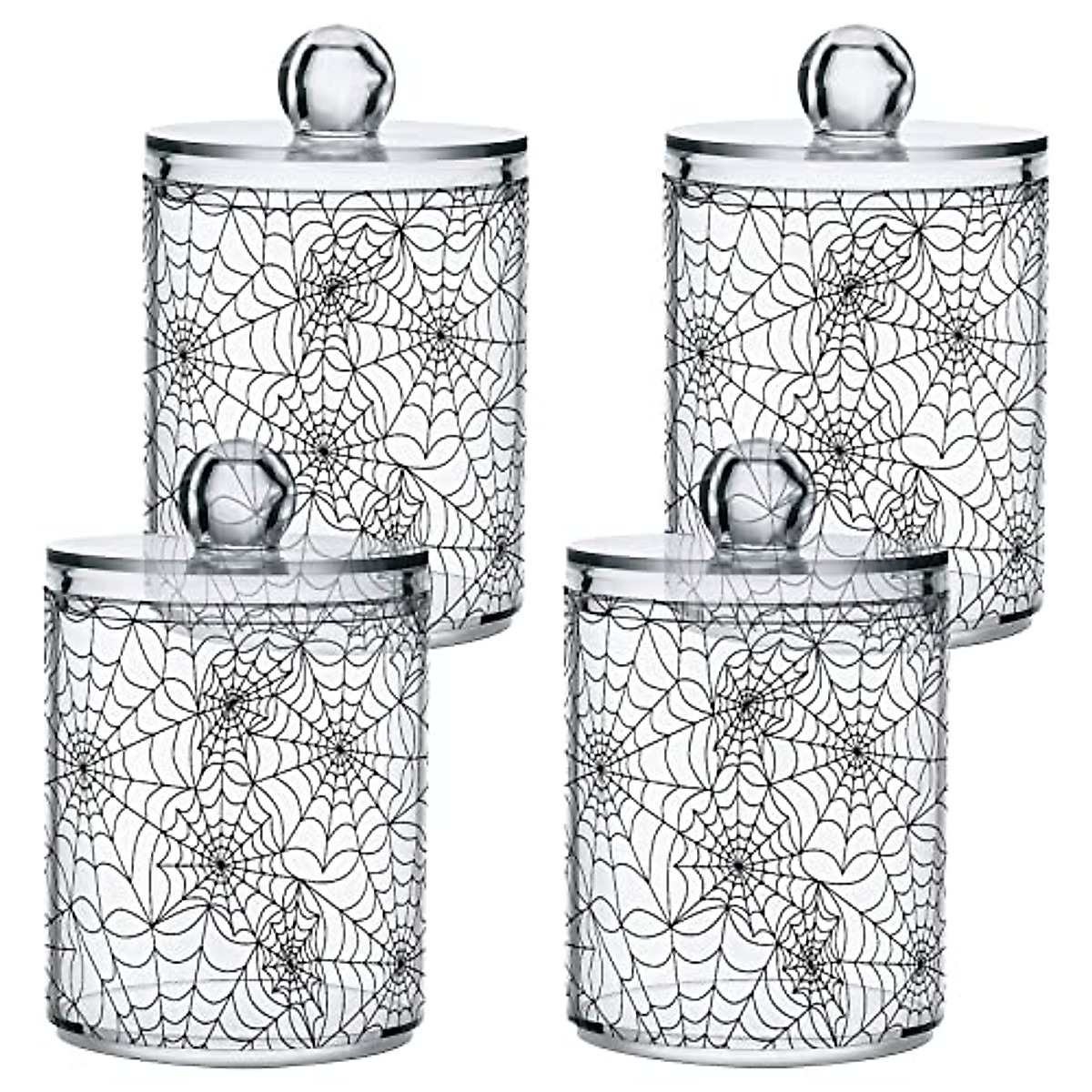 Sletend Halloween Spider Web Plastic Qtips Holder Bathroom Container Storage Holder Vanity Canister Jar for Cotton Swabs,Bath Salts,Makeup Sponges,Hair Accessories