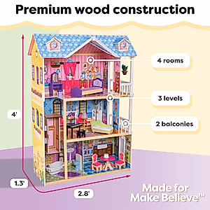 KidKraft My Dreamy Wooden Dollhouse with Lights and Sounds, Elevator and 14 Accessories, Gift for Ages 3+