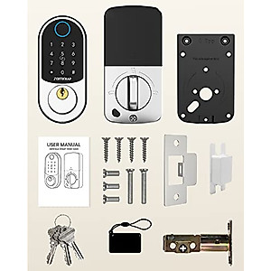 Keyless Entry Door Lock, Zomnua Fingerprint Smart Front Door Locks with Keypads, Smart Digital Biometric Electric Deadbolt Lock with Auto Lock, Fob, Code, Touchscreen,Silver