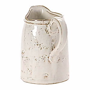 Creative Co-Op 28 oz. Stoneware, Reactive Glaze, White (Each One Will Vary) Pitcher, 6.25"