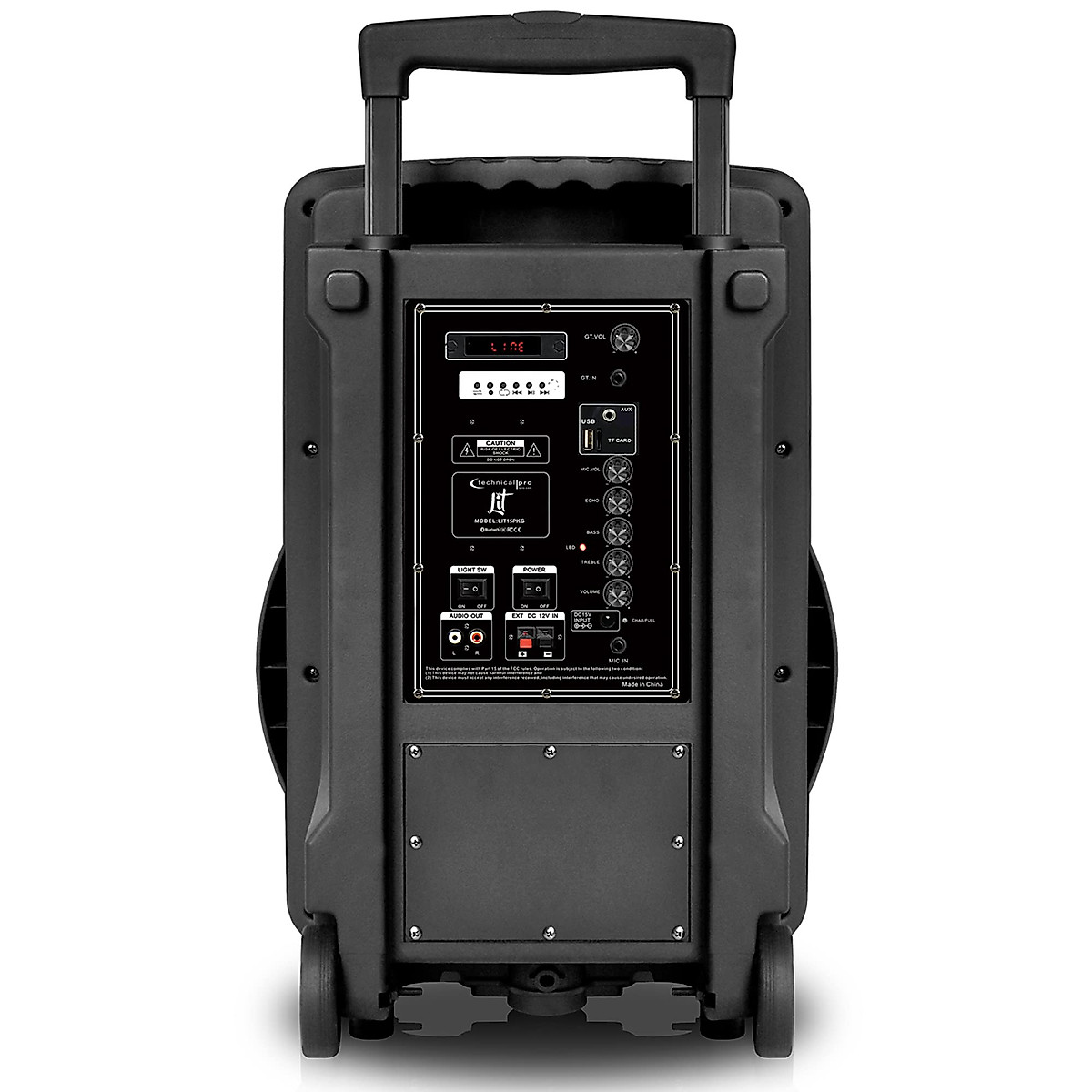 1600 Watts Bluetooth Speaker with Tripod, Wired Microphone & Remote Control | Rechargeable 15" Two Way Bluetooth DJ Light Speaker Package with USB SD Card inputs by Technical Pro