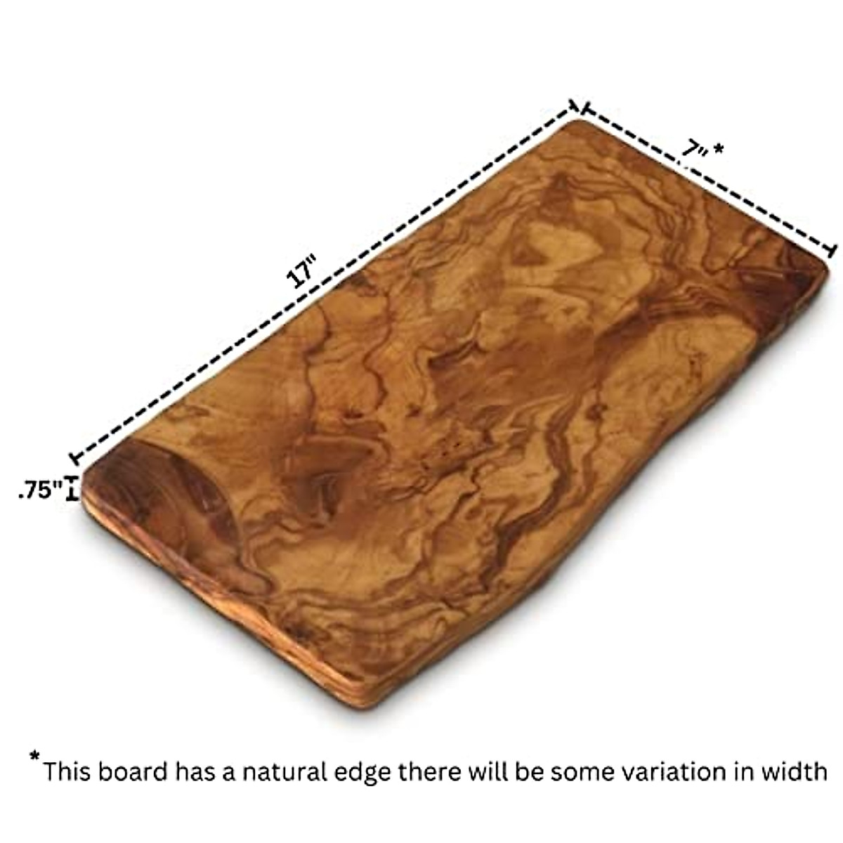 THE LIVE EDGE - Olive Wood Long Charcuterie Board | Rustic Large Wooden Cutting Board for Kitchen | Cheese and Bread Cutting Wood Board | Handmade Cutting Board for Meat | 16"L x 6.75"W x 0.75"Th