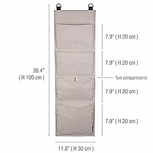 Bigso Soft Hanging Wall Storage Organizer | Hanging Storage Organizer for Closets and Bedrooms | Polyester Back of Door Storage Hanging Pockets Organizer with 4 Compartments | 11.8”x 39.4” | Beige