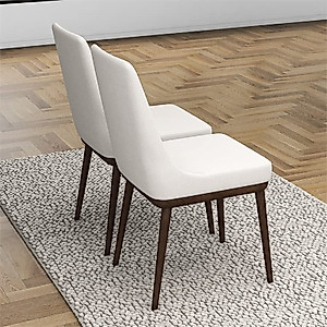 Pemberly Row Mid Century Modern Grayson Beige Upholstered Fabric Kitchen and Dining Chairs with Walnut Finish (Set of 2)