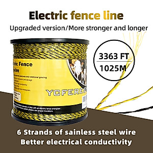 YCFERESY Upgraded Electric Fence Polywire 3366 Feet 1026 Meters, 6 Stainless Steel Strands for Reliable Conductivity and Rust Resistance, Portable Electric Fencing,UV, Rust Resistant