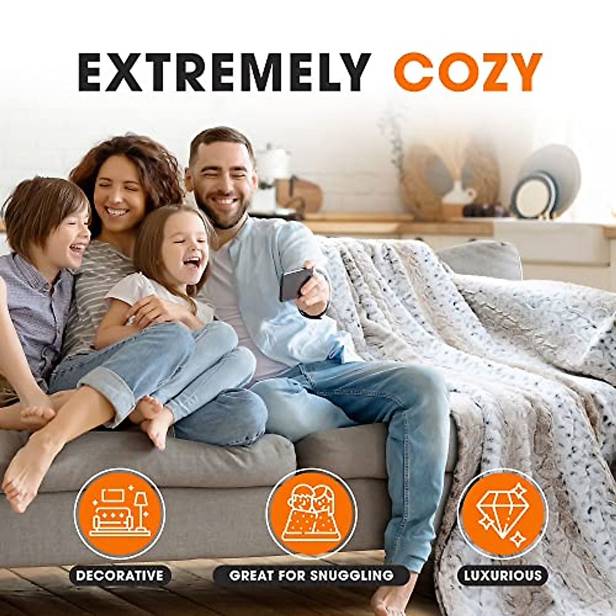 Cheer Collection Embossed Faux Fur Throw Blanket - Ultra Soft Fuzzy Blanket, 60" x 70" - Snow Leopard