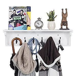 brightmaison Mante Entryway Organizer with Key Holder and Coat Rack, 6 Hooks for Hanging Face Masks, 30" Wood White
