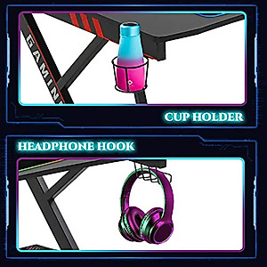 FDW Gaming Desk Gaming Table 45.2" W x 29" D PC Computer Desk Home Office Desk Table with Cup Holder Headphone Hook Gamer Workstation Game Table for Boys Girls.