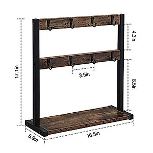 OROPY Vintage Wood Coffee Mug Holder Stand, 2 Tier Countertop Mug Tree Holder Rack for Coffee Mugs Cups, Dark Brown (Double Side,16 Hooks)