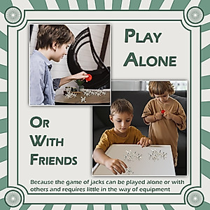 Home-X Jacks Game - Old School Jax Game with Red Rubber Bouncy Ball - Jacks Game with Ball Classic, Fun Game Gift of Jacks for Party Favor, Christmas Party - Kids, Adult, Vintage Retro Board Game