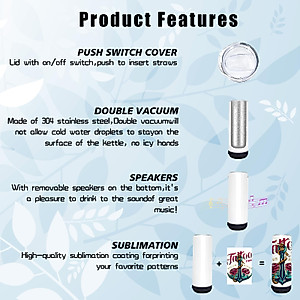 Lilsofee 6 Pack 20 OZ Sublimation Blank Tumblers Bulk Stainless Steels Double Vacuum Bluetooth Speaker Music Insulated Tumbler with Lid and Straw Heat Transfer Cup Black