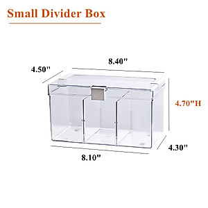 BangQiao Clear Small Plastic Storage Box with Handle, Hinged Lid and 3 Adjustable Compartments, Portable Organizer Case for Sewing, Stationery, Chalk, Art&Craft Supplies, Makeup, First Aid Kit